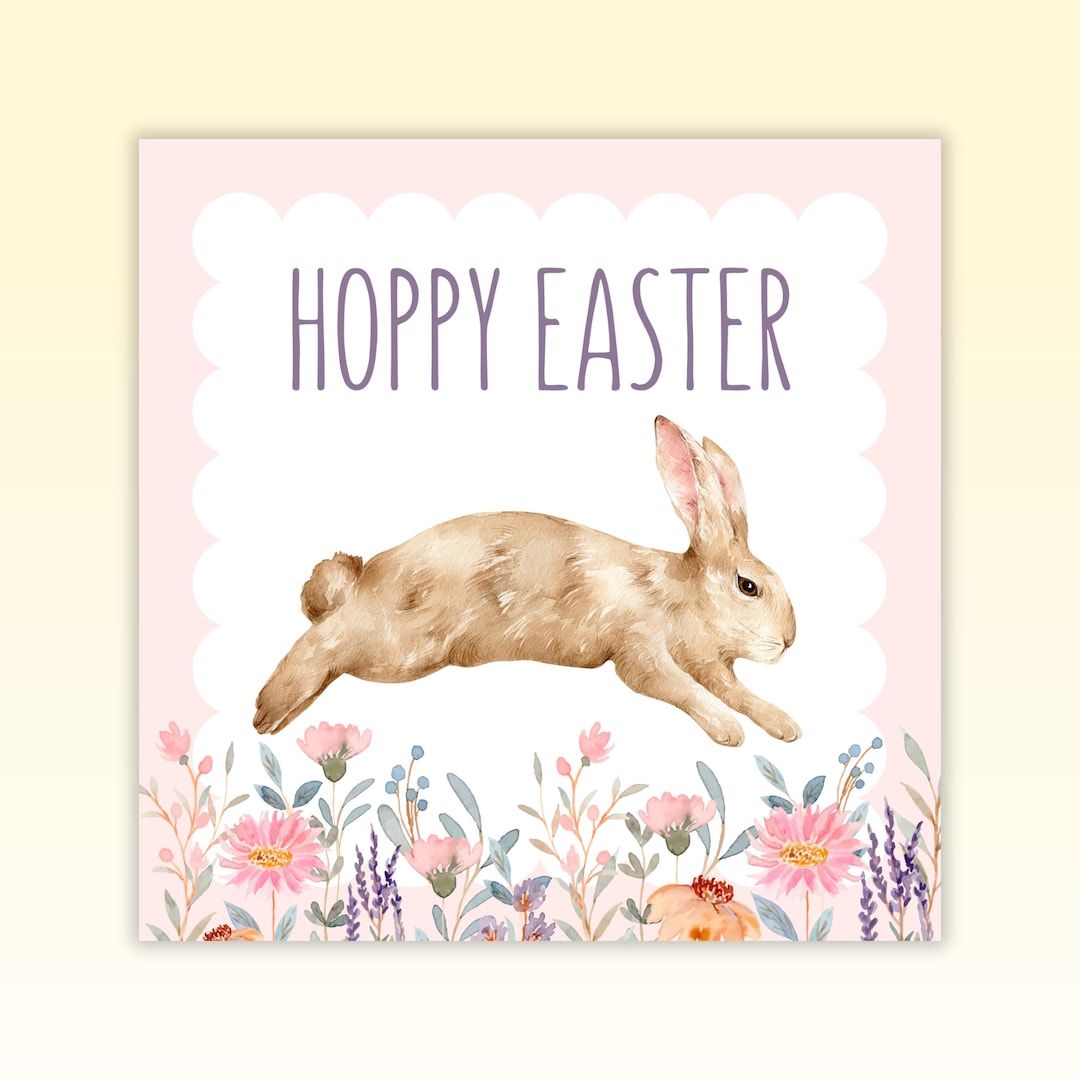 Hoppy Easter Gift Tag Printable, Floral Easter Bunny Goodie Bag Label ...