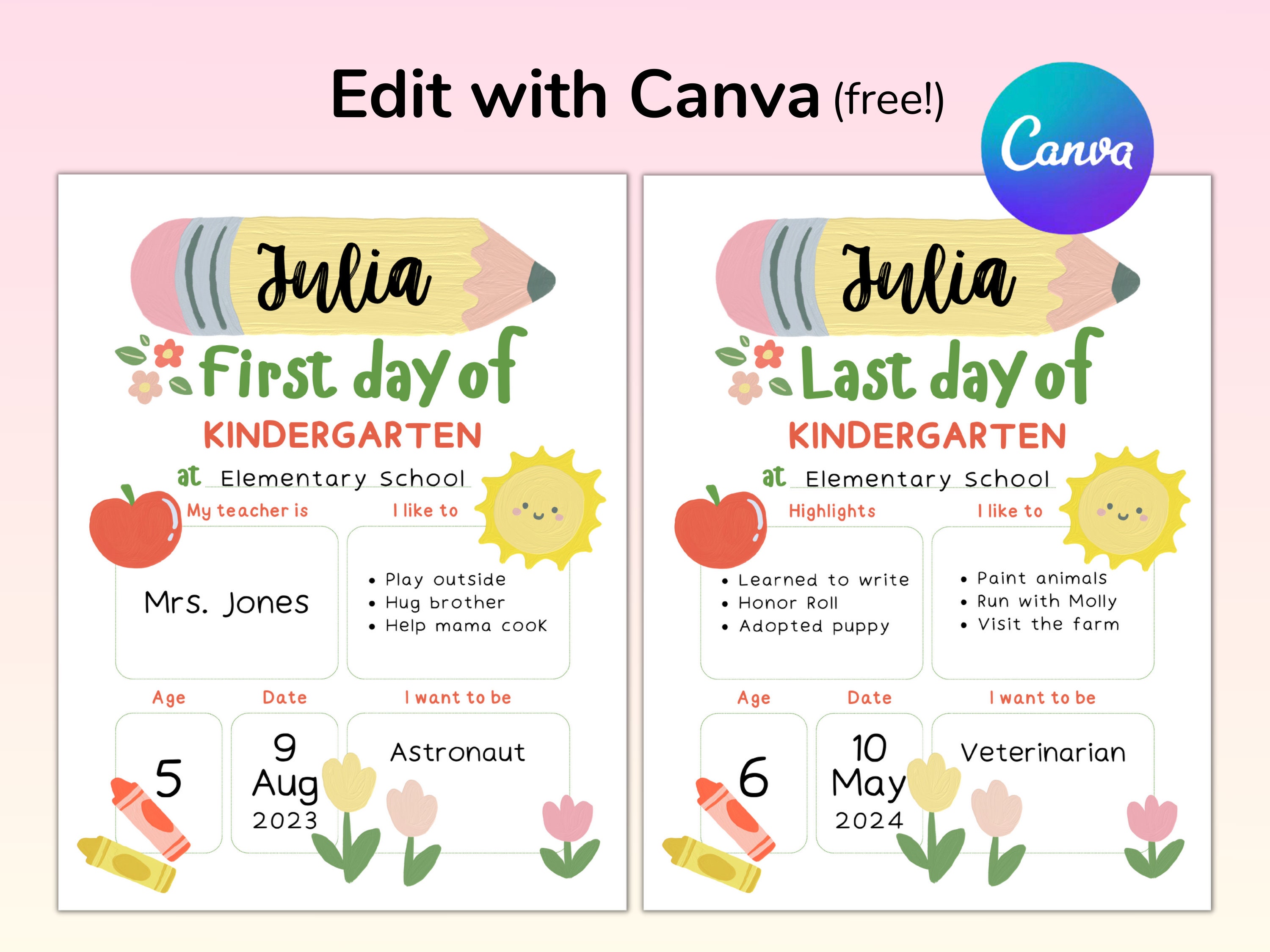 First Day of School Sign Printable Editable 2-in-1 First and - Etsy