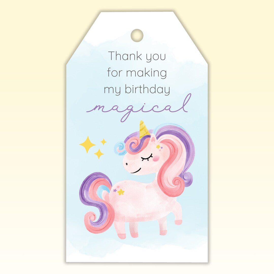 Unicorn Birthday Party Favor Tag Printable, Personalizable Thank You ...