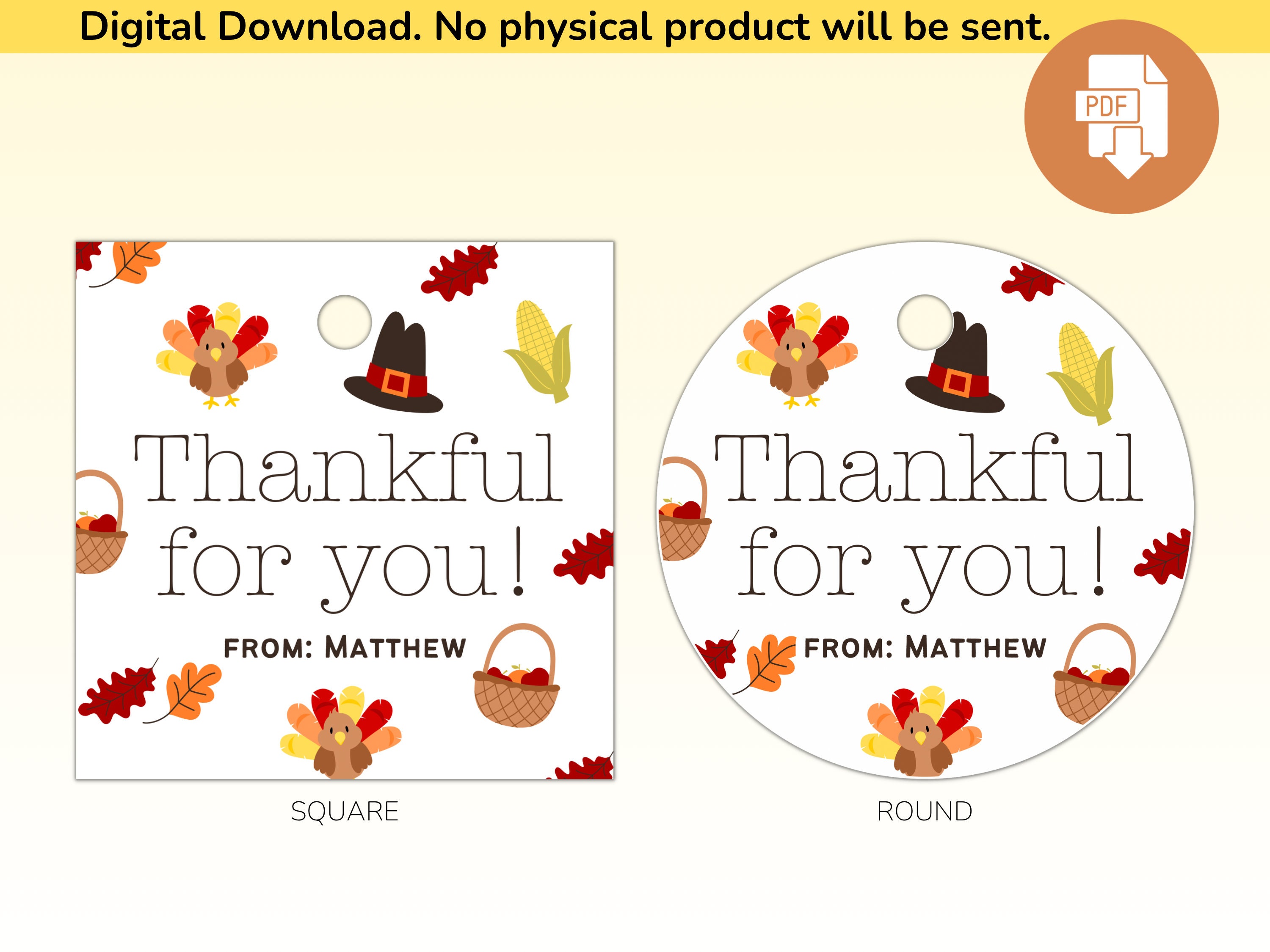Printable Fall Thanksgiving Gift Tag Personalized, Editable Thankful ...