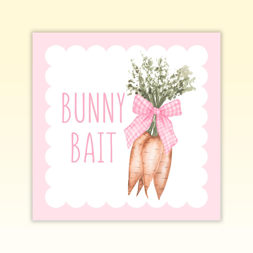 Bunny Bait Easter Gift Tag Printable, Easter Carrot With Pink Gingham ...