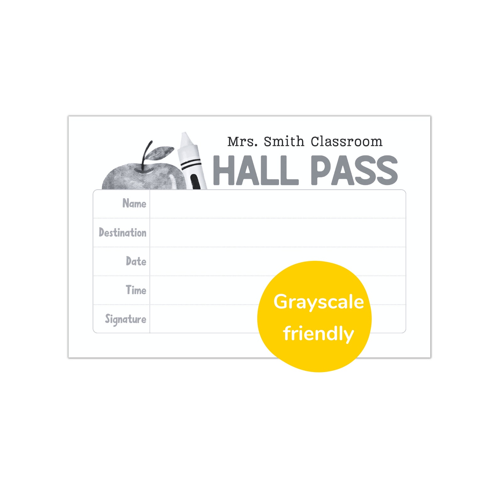 Printable Hall Pass Notepad, Personalized Teacher Hall Pass Note Pad ...