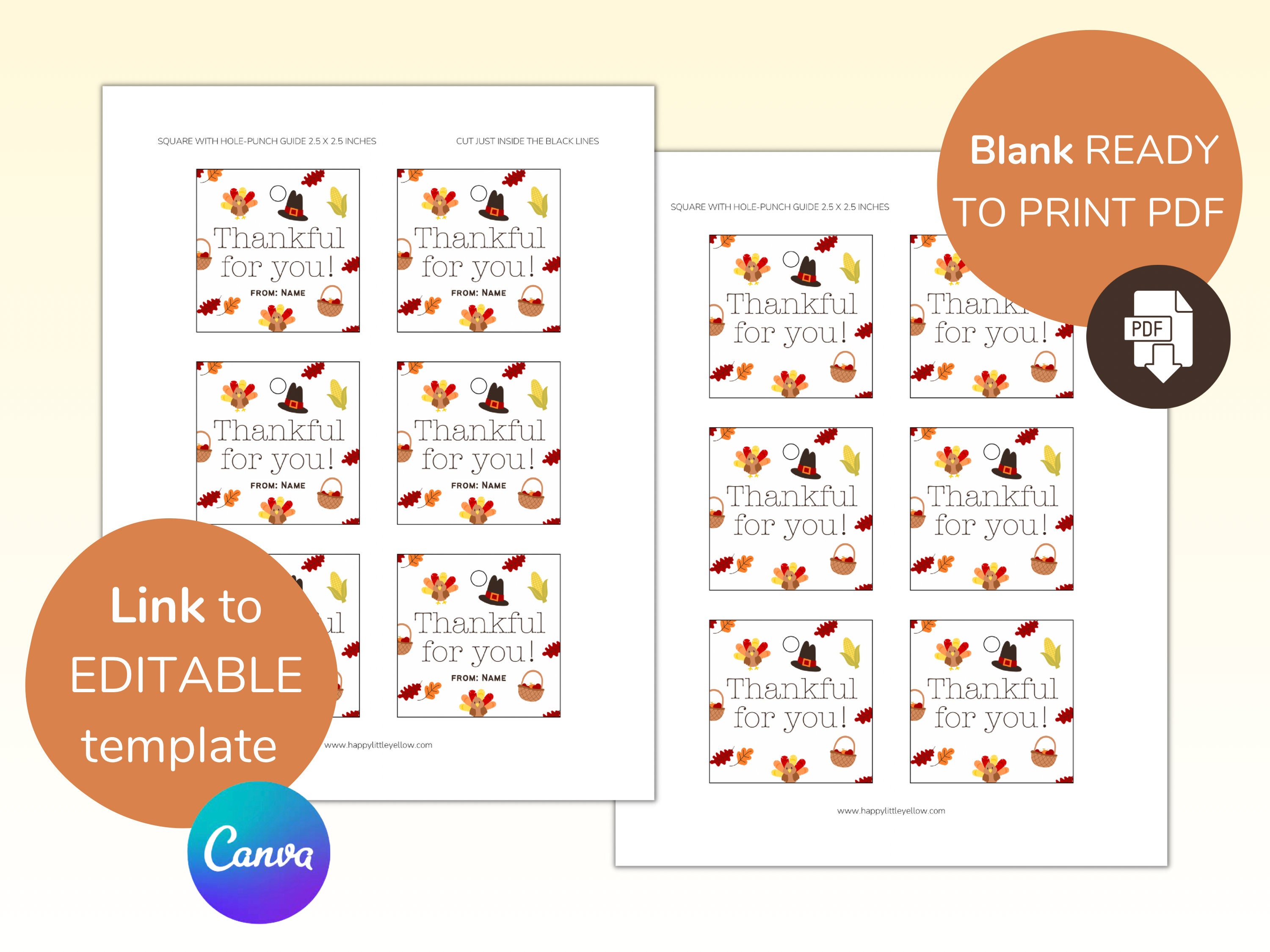 Printable Fall Thanksgiving Gift Tag Personalized, Editable Thankful ...