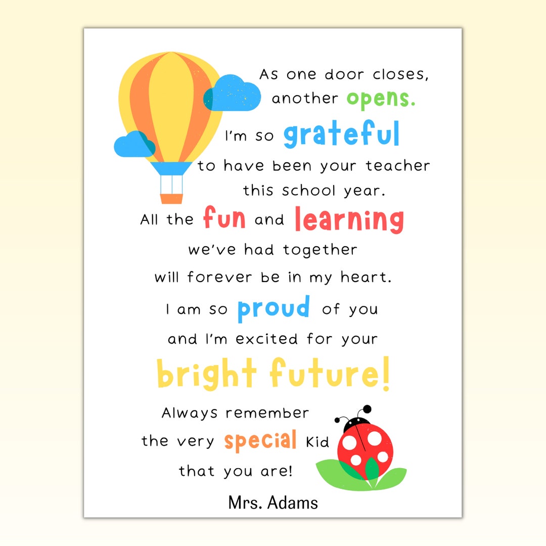 Printable End of School Year Letter for Student, Preschool Teacher to ... Printable End of School Year Letter for Student, Preschool Teacher to ...