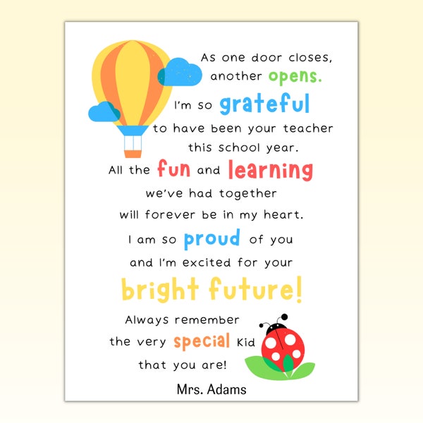 Year End School Message to Teacher - Etsy