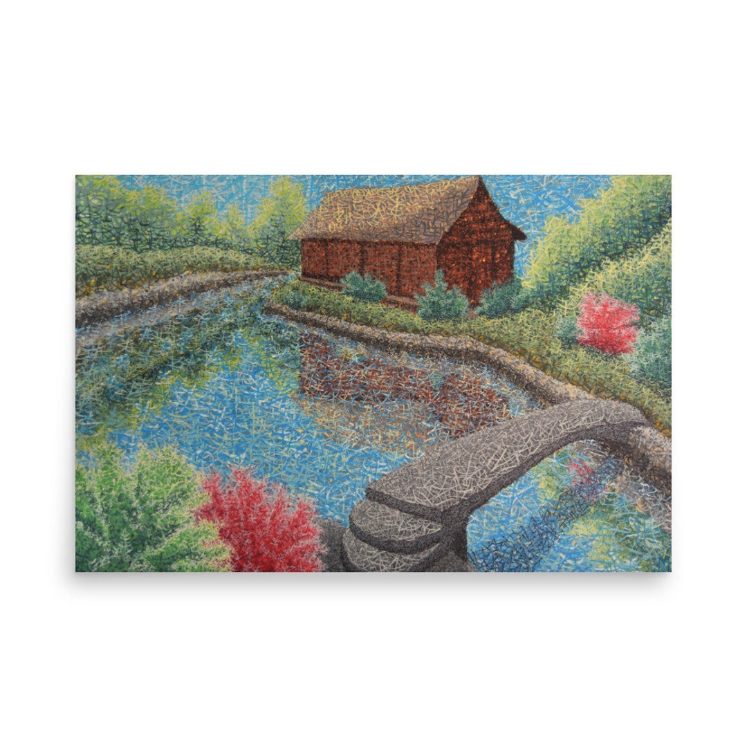 Cabin and Stream Print on Japanese Paper - Etsy