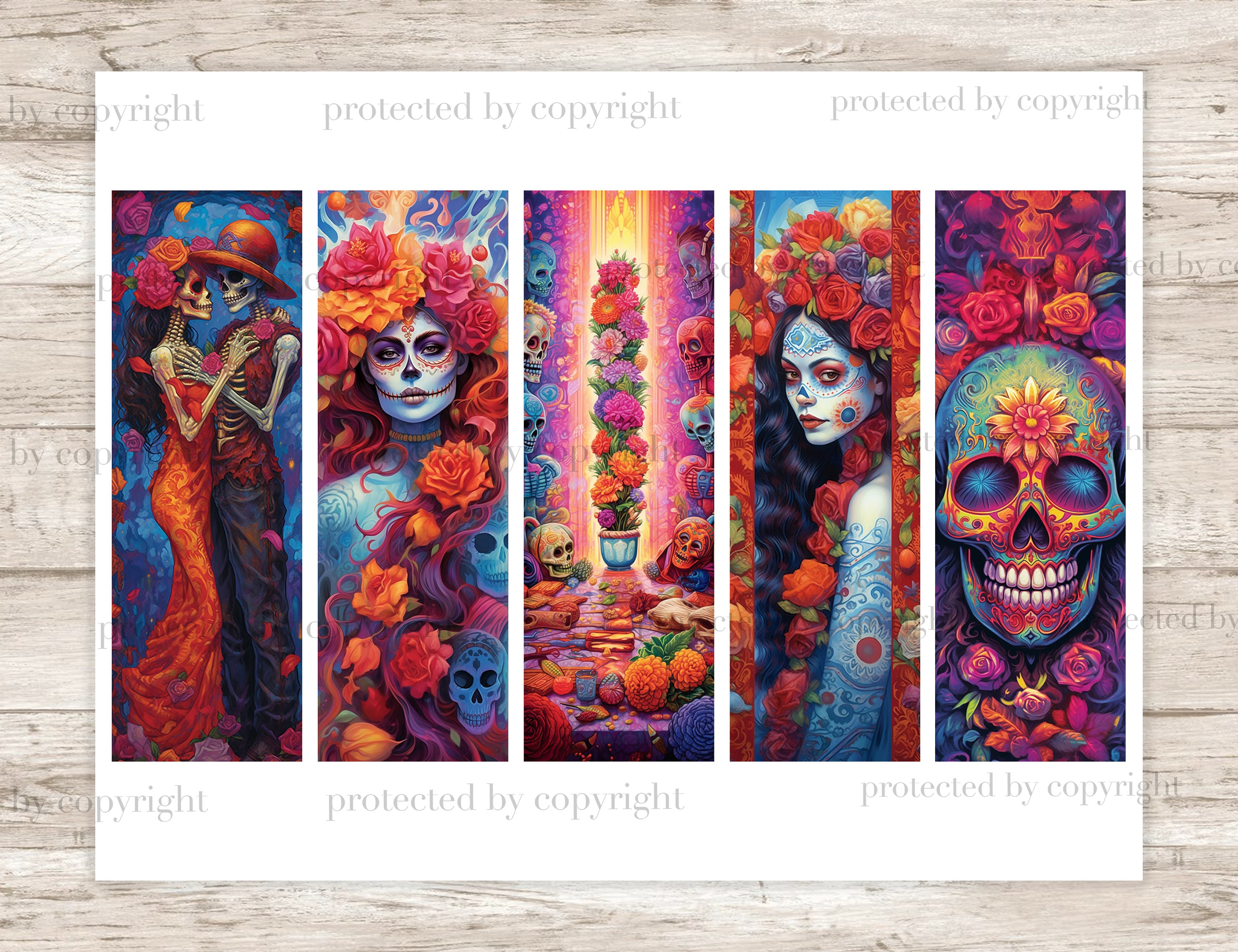 Day of the Dead Bookmarks Printable, Printable Bookmarks Set, Printable ...