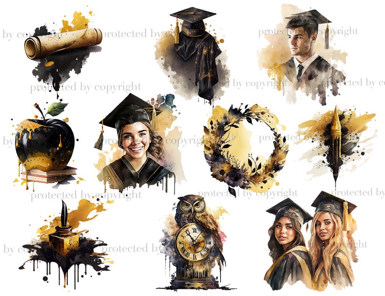 Graduation Clipart Cap and Gown Clipart School Graphics - Etsy