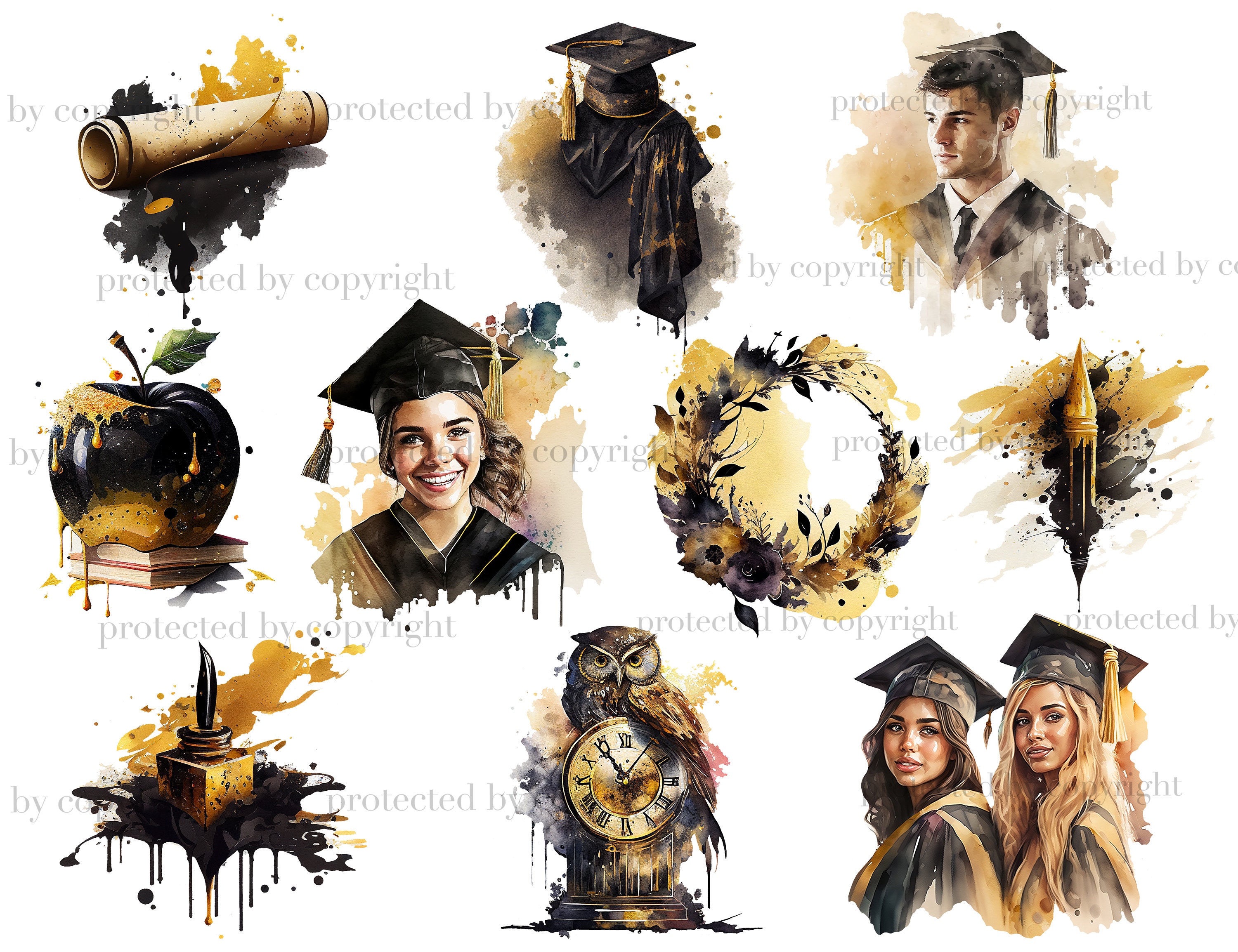 Graduation Clipart Cap and Gown Clipart School Graphics - Etsy