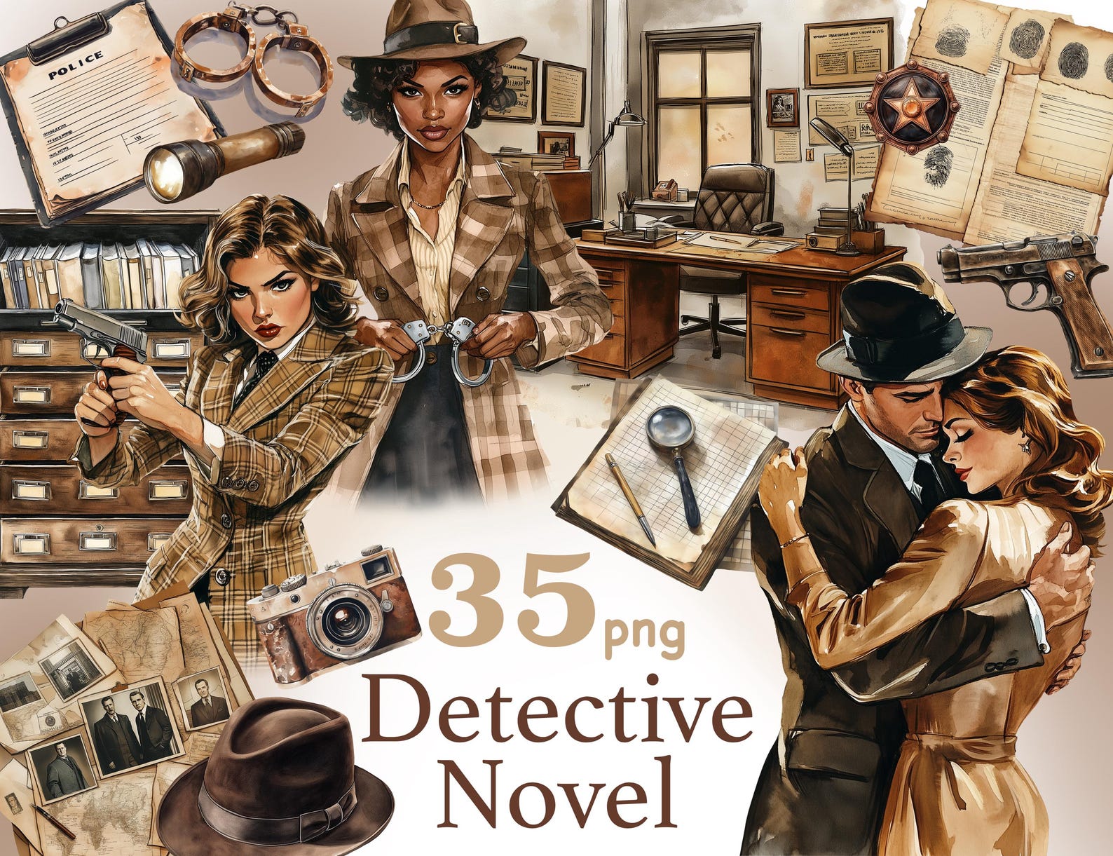 Detective Clip Art: Secret Agent Illustrations (PNG Files, Digital ...
