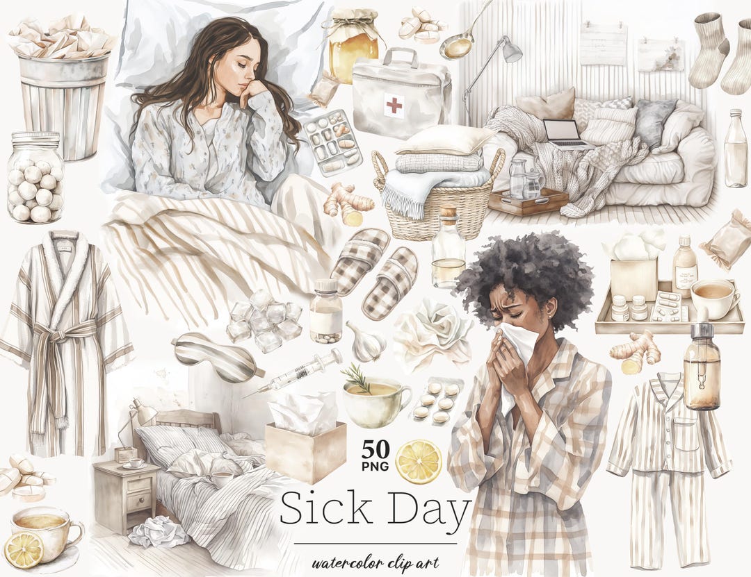Sick Day Clipart: Cozy Home Medical Pngs (digital Download) - Etsy