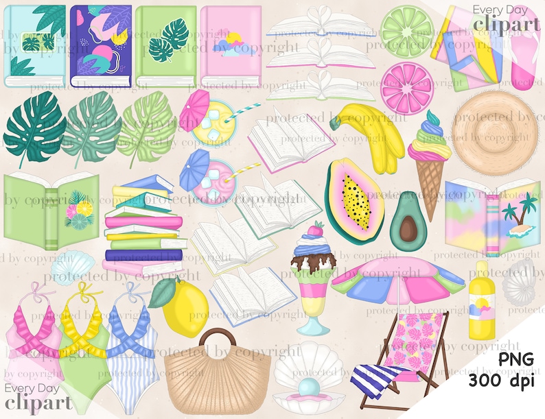 Beach and Books Clipart Summer Reading Clipart L Love Books - Etsy