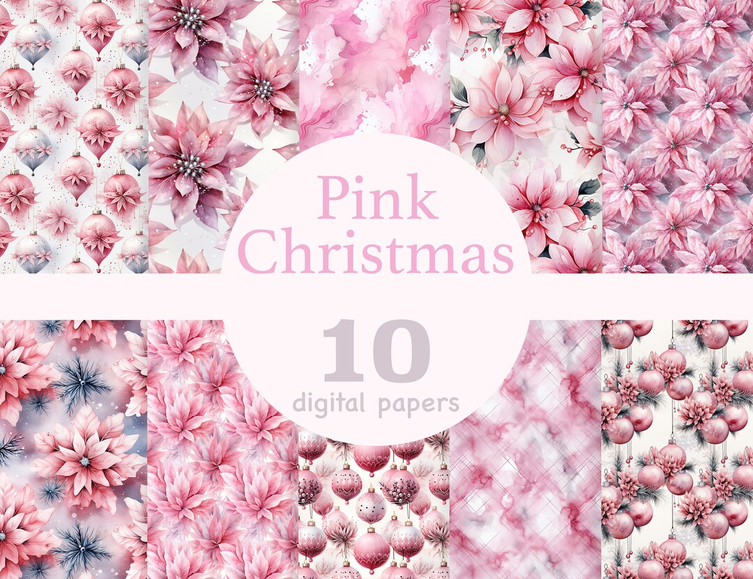 Pink Christmas Digital Paper, Pink Christmas Digital Pattern, Pink ...