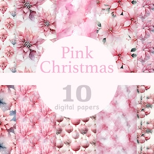 Pink Christmas Digital Paper, Pink Christmas Digital Pattern, Pink ...