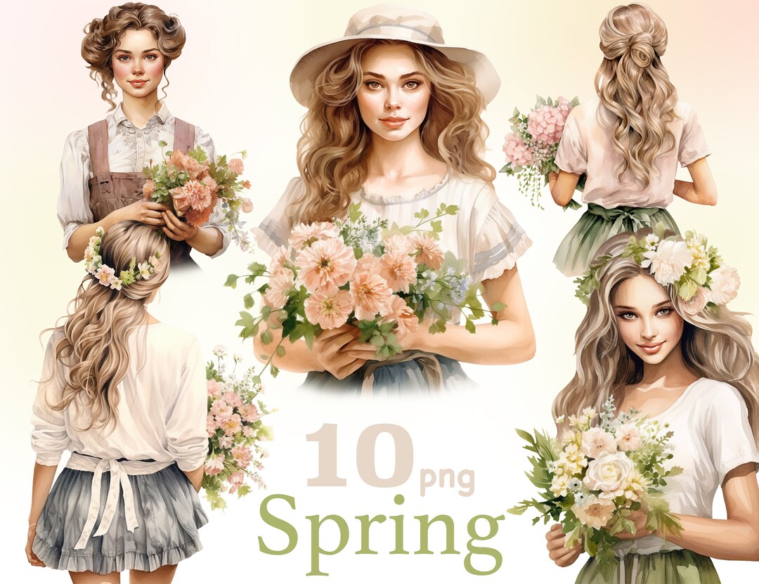 Spring Girl Clipart, Spring Girl With Flowers Png, Spring Woman Png ...
