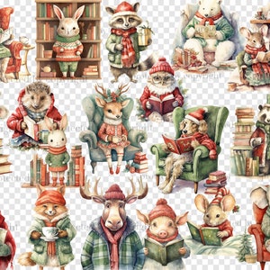 Holiday Reading Animals Clipart, Winter Reading Clipart, Christmas ...