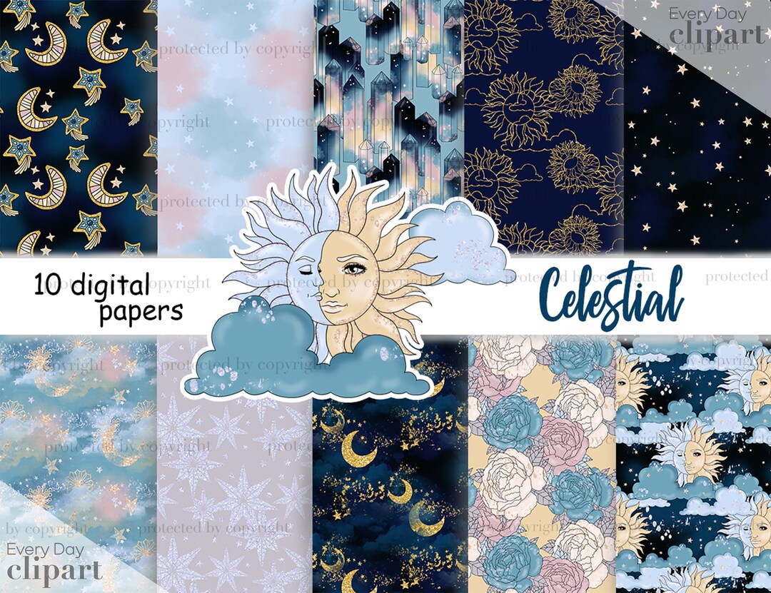 Celestial Digital Paper, Celestial Seamless File, Night Sky Backdrops ...