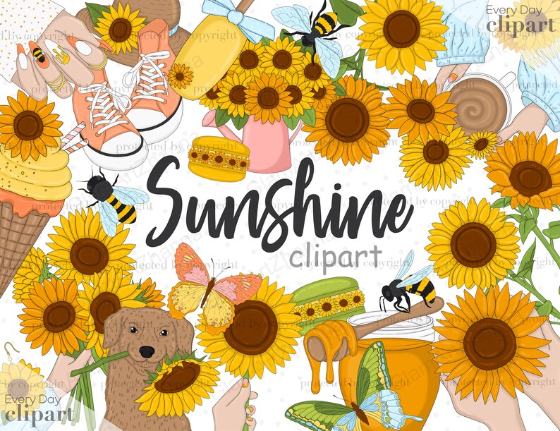 Sunshine Clipart Sunflower Clipart Bundle Summer Clip Art - Etsy