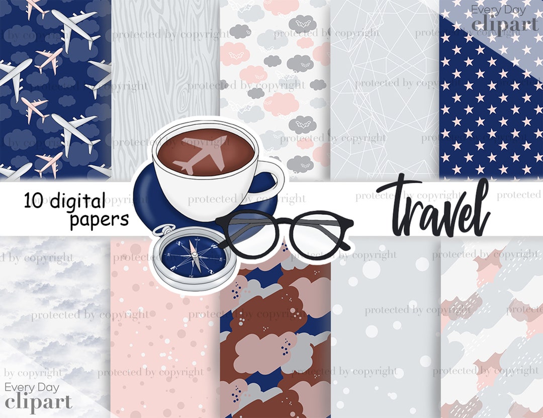 Travel Digital Paper for Planner Graphics, Summer Travel Paper ...
