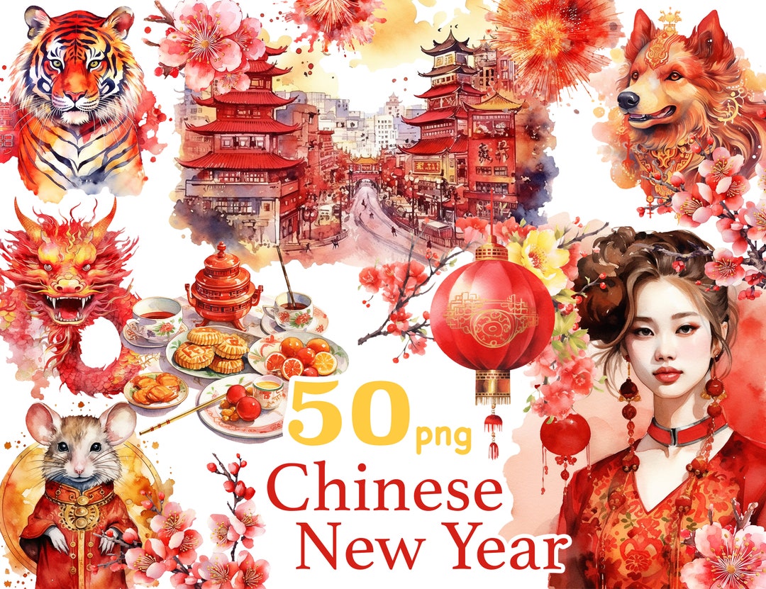 Chinese New Year Clipart, Traditional China Watercolor Graphics ...