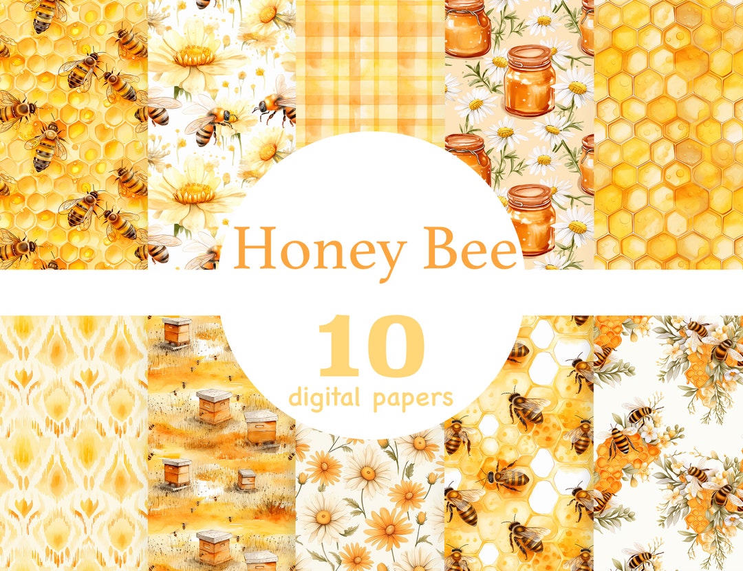 Honey Bee Digital Paper, Honey Bee Sealed Pattern, Honey Bees Digital ...
