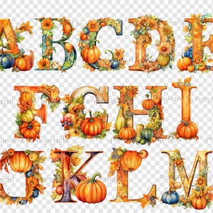 Pumpkin Alphabet Letters Clipart Png, Watercolor Floral Clip Art ...
