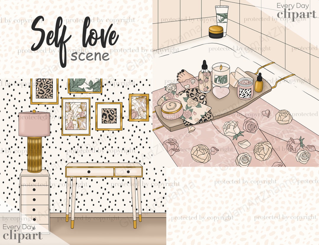 Self Love Clip Art Self Care Scene Clipart For Planner Stickers Spa