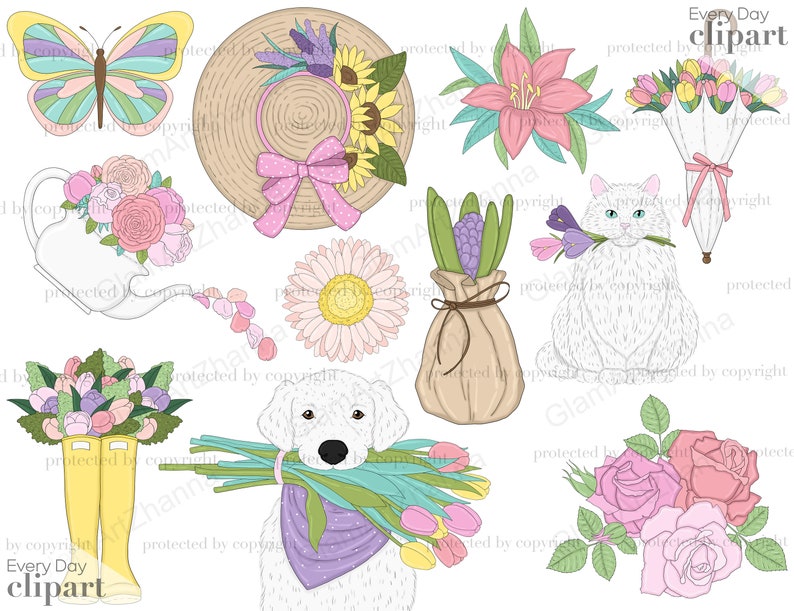 Spring Clipart Bundle Clipart PNG Designs Wildflower Spring - Etsy