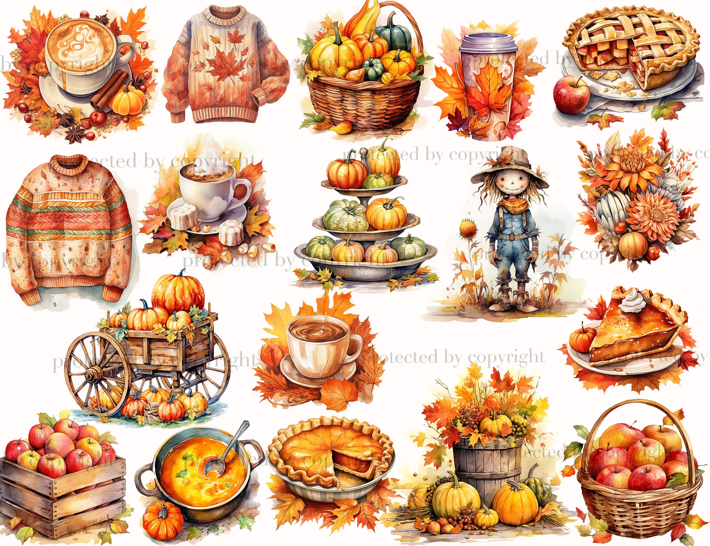 Cozy Fall Clipart Set Watercolor Autumn Clipart Png Autumn - Etsy