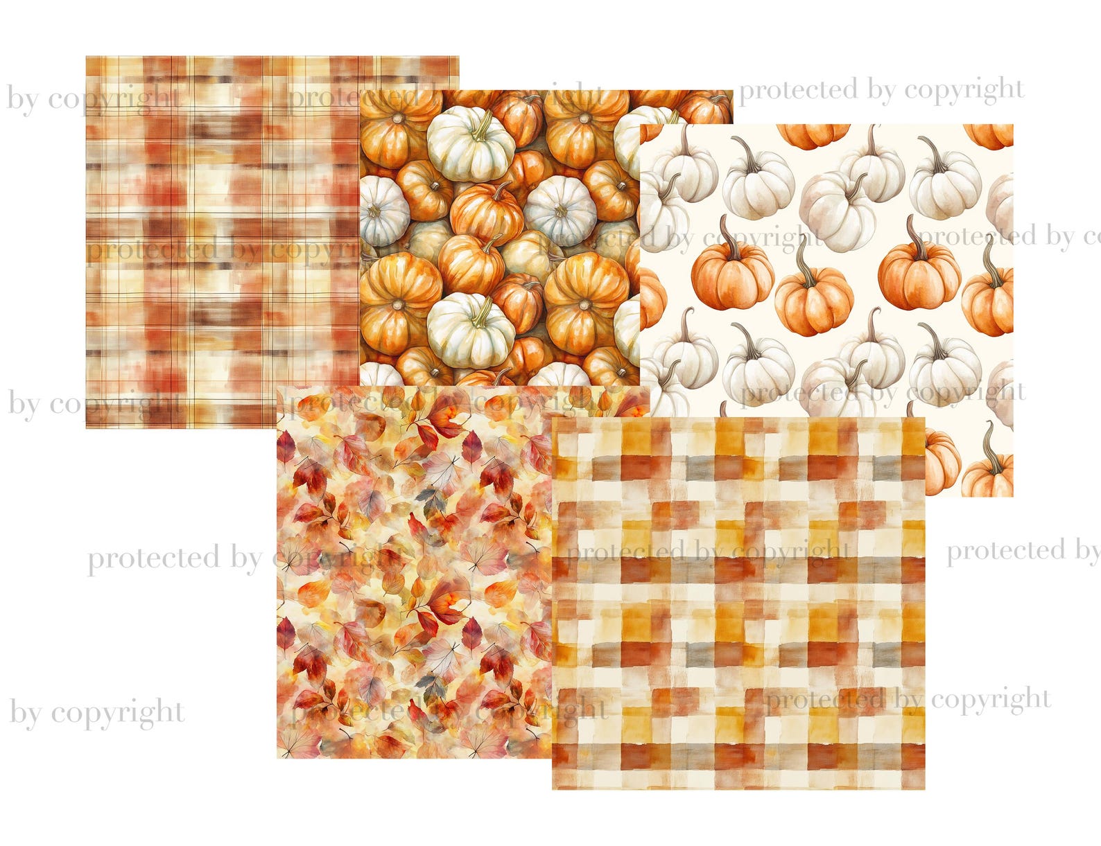 Pumpkin Patch Digital Paper: Autumn Harvest Seamless Pattern (12x12in ...