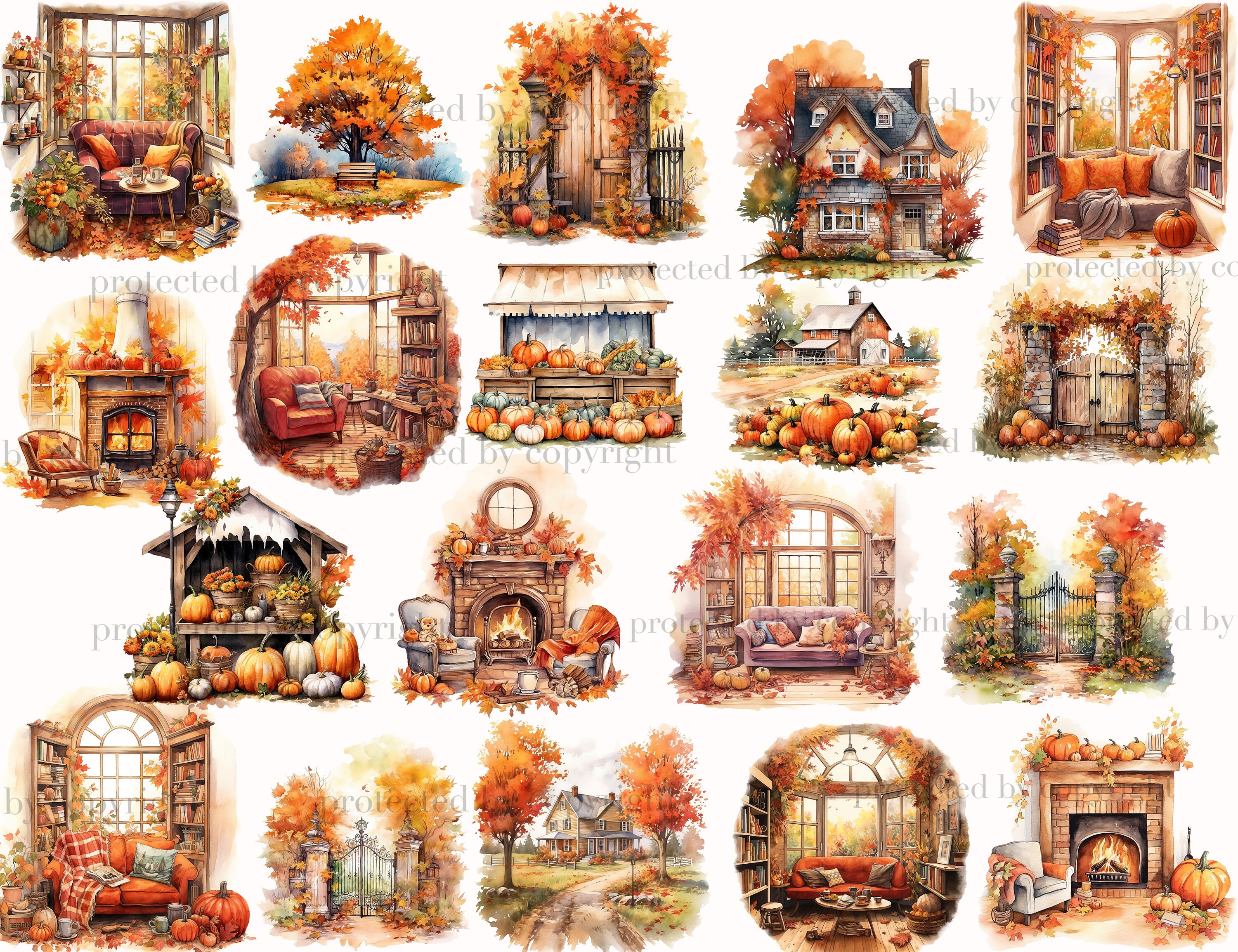 Autumn Scenes Clipart Cozy Fall Clipart Set Autumn Fall - Etsy Canada