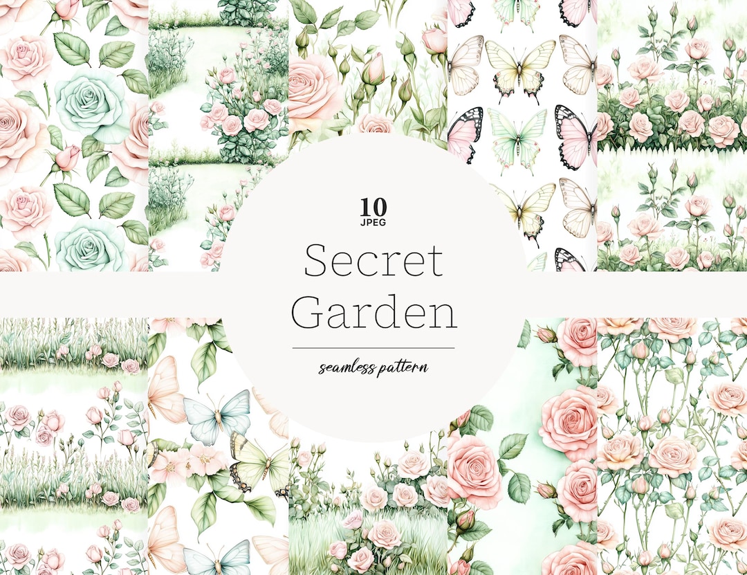 Secret Garden Digital Paper: Spring Floral Seamless Pattern (download ...