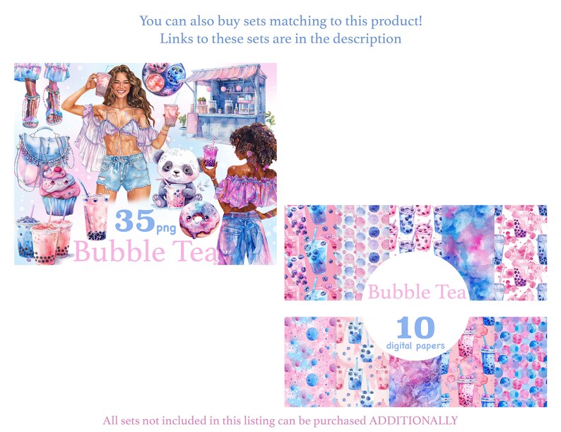 Kawaii Bubble Tea Clipart: Pink & Purple Summer Drinks (PNG) - Etsy