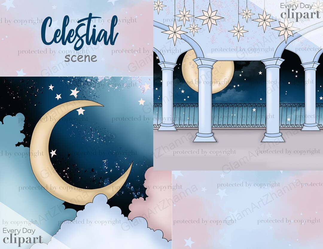 Celestial Background, Space Star Moon Illustrations (PNG Files) - Etsy