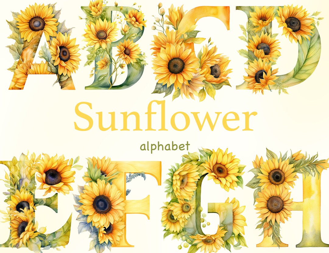 Sunflowers Alphabet, Summer Font Wedding Invitation, Sunflowers Wedding ...