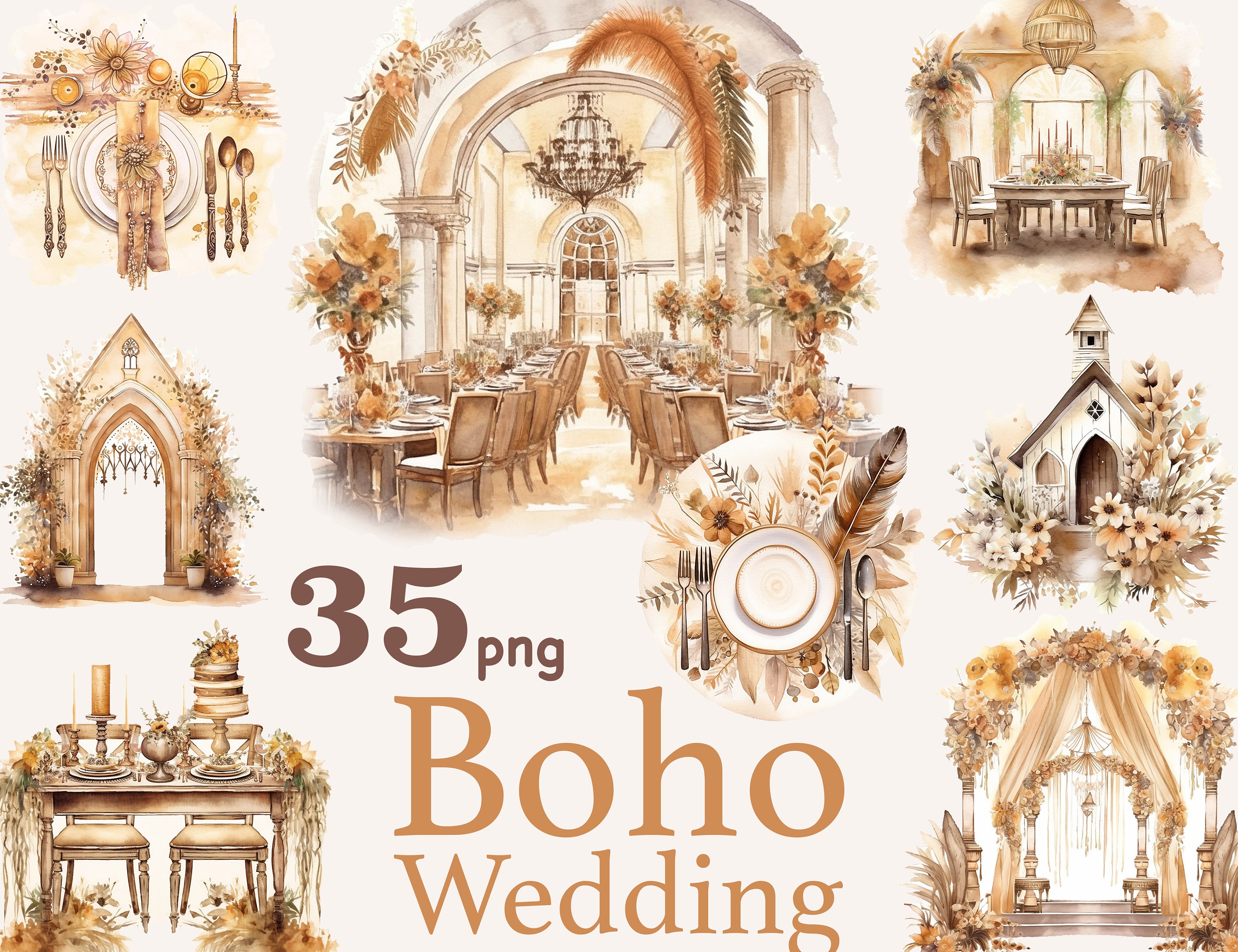 Watercolor Boho Wedding Scenes Clipart Wedding Scene Creator - Etsy