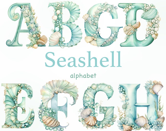 Beach Themed Alphabet Letters A-Z & Numbers 1-9 Clip Art, Ocean Letter ...