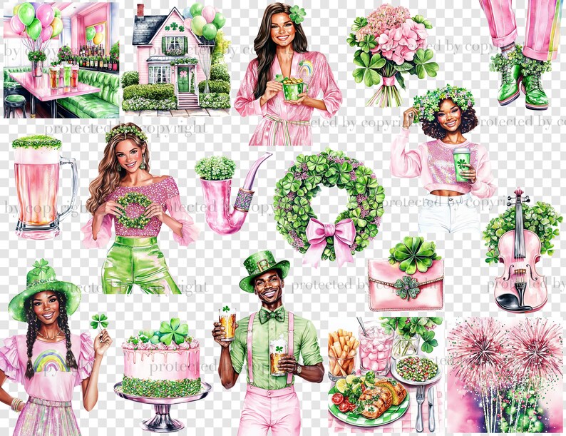 Pink St. Patrick's Day Clipart: Girly PNG Graphics (digital Download ...
