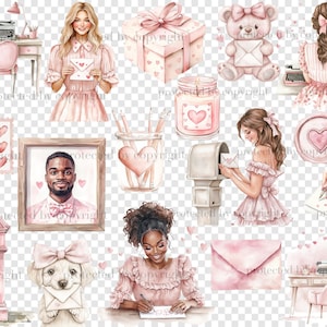 Valentine's Day Clipart Love Letter Png Planner Girl Clip Art Romantic ...