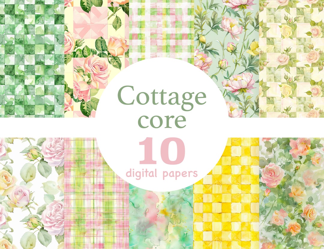 Cottage Core Digital Paper, Cottage Core Seamless Pattern, Checkered ...