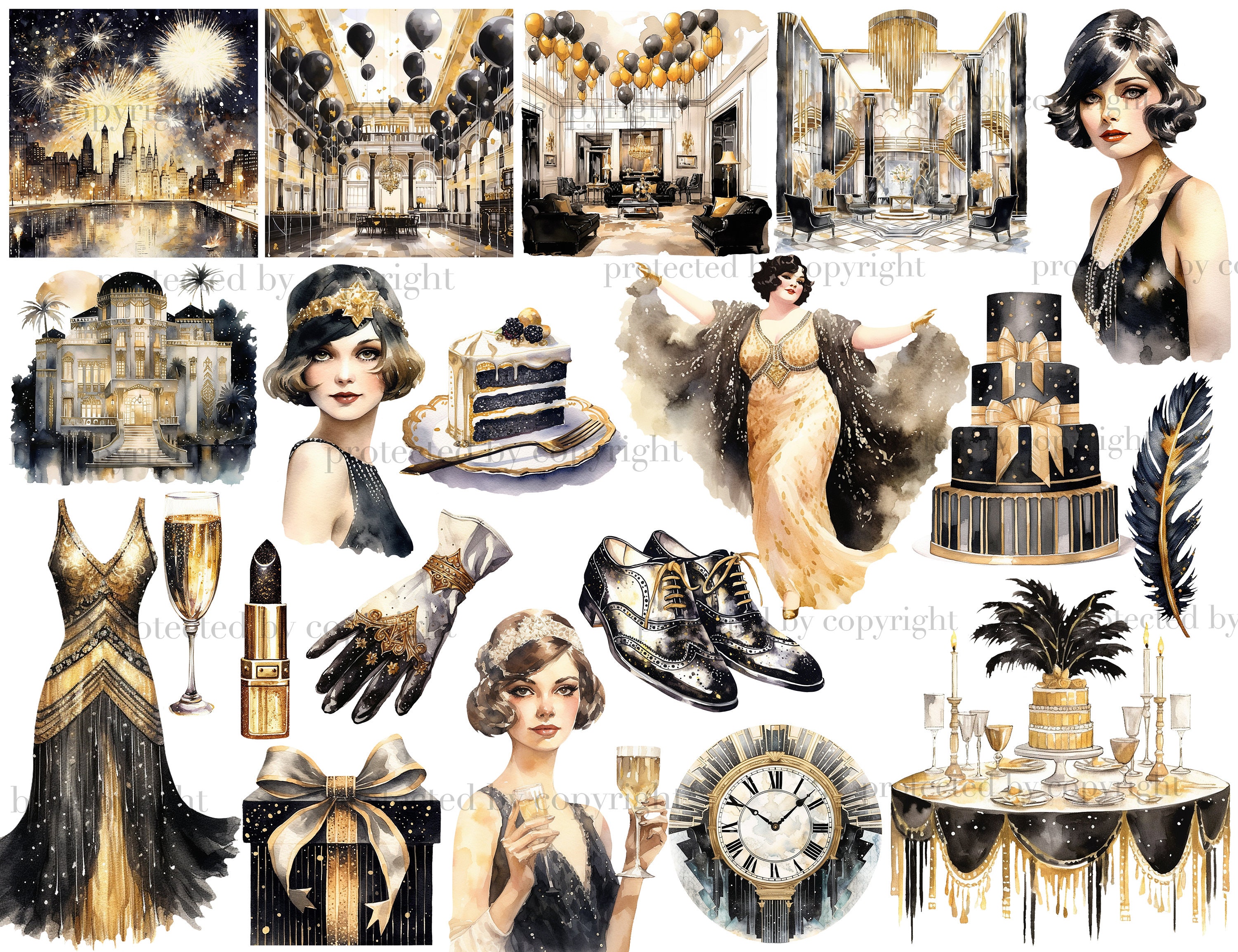 1920s Flapper Clipart: Retro Party Invitation PNG (40 Files) - Etsy