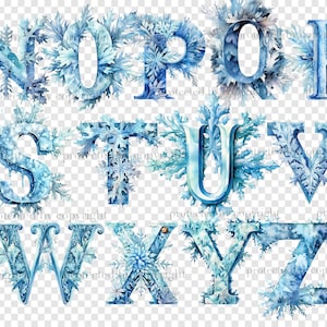 Winter Snowflake Alphabet Clipart: Invitation Letters (PNG, Digital ...