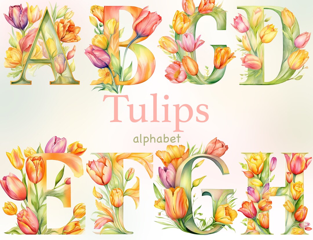 Tulips Alphabet Clipart: Floral Letters PNG (digital Download) - Etsy