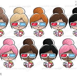 Movie Night Functional Girl Clipart, Cinema Girl Clipart, Kawaii Girl ...