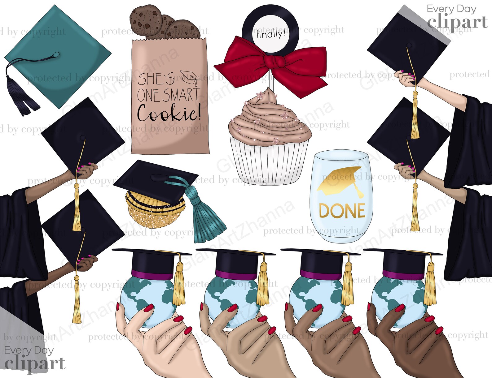 Graduation Clipart Cap and Gown Clipart School Graphics - Etsy