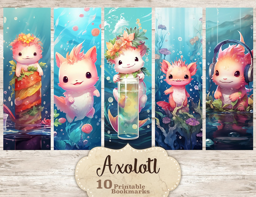 Axolotl Bookmarks Printable, Printable Bookmarks Set, Print and Cut ...