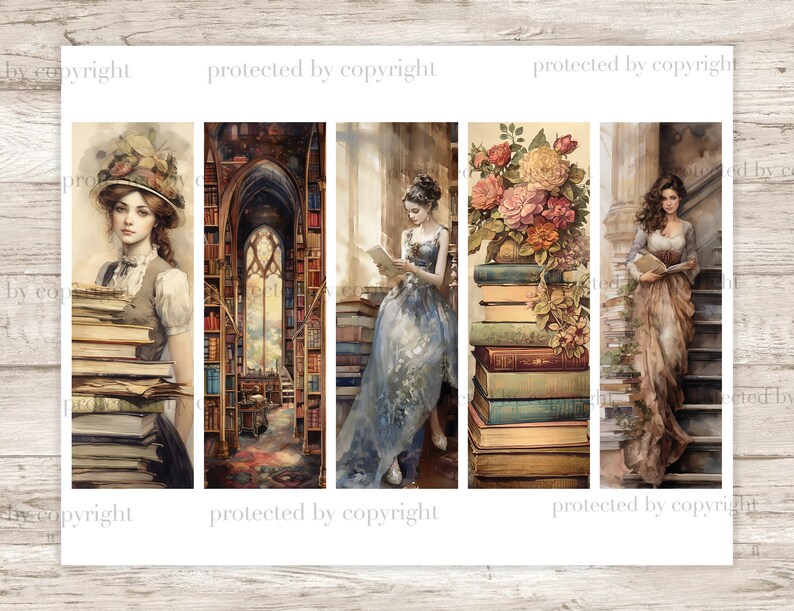 Victorian Library Bookmarks: Printable Book Lover Gift (digital ...