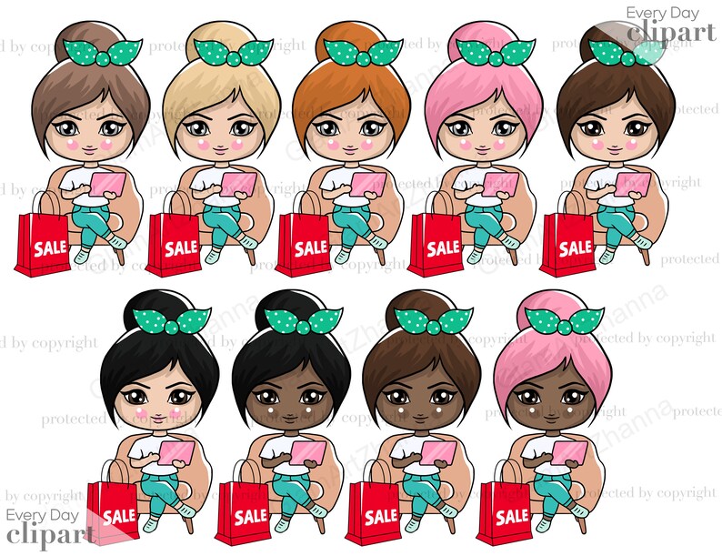 Shopping Functional Girl Clipart Planner Girl Clipart Kawaii - Etsy
