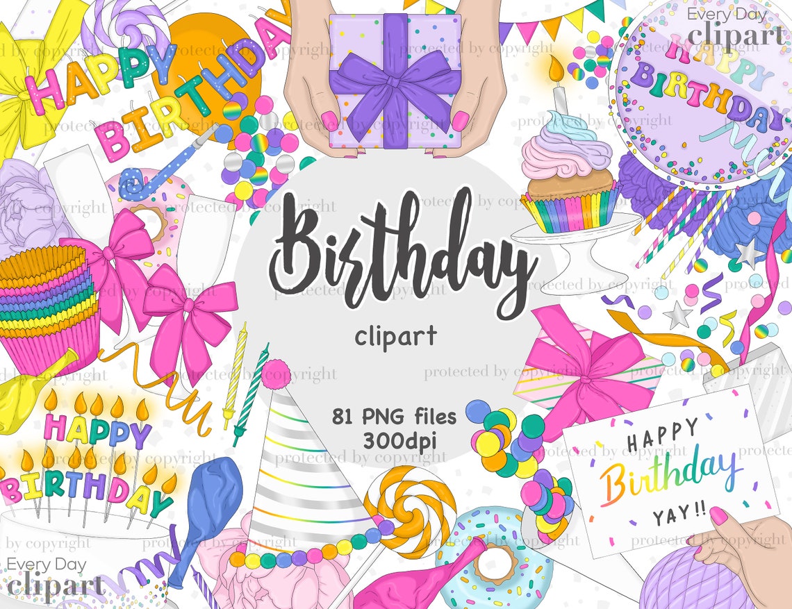 Happy Birthday Clipart Celebration Clipart Girl Birthday - Etsy