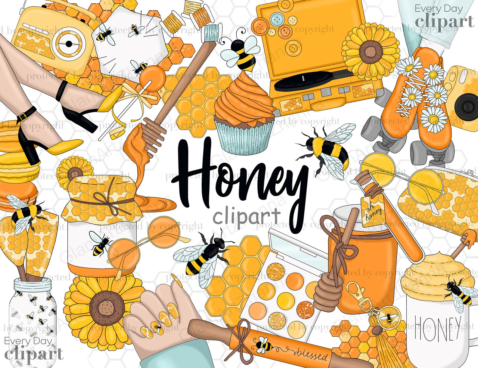 Spring Summer Honey Bees Clipart Bee Clipart Honeycombs - Etsy